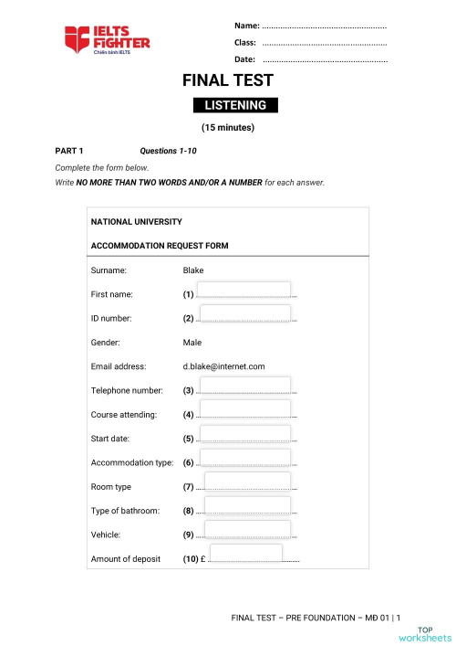 FINAL TEST (L+R). Interactive worksheet | TopWorksheets