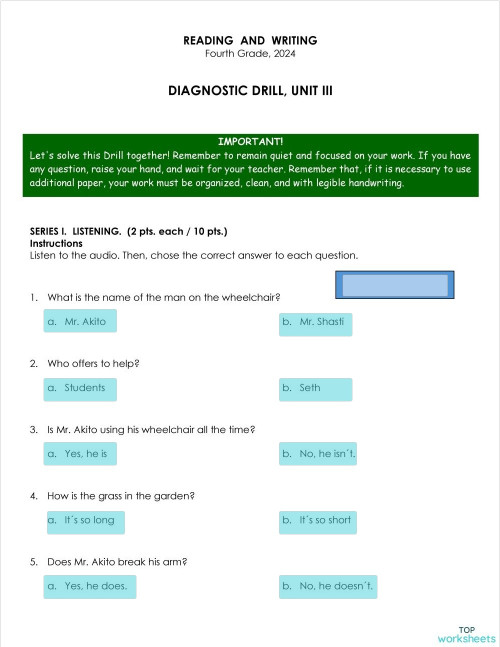 FOURTH GRADE: III READING AND WRITING DD. Interactive worksheet ...