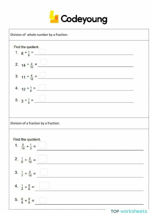 Division of Fractions Concept HW. Interactive worksheet | TopWorksheets
