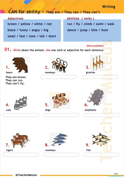 CAN for ability - 10 - They are They can They can't - Writing - TM0373 ...