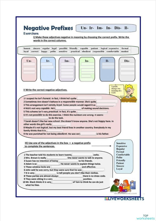Negative prefixes exercises. Interactive worksheet | TopWorksheets