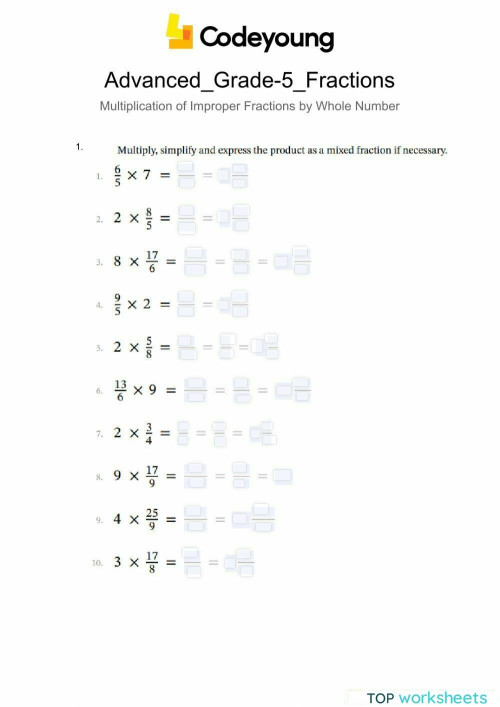 Advanced-Multiplication of Improper Fractions by Whole Number ...