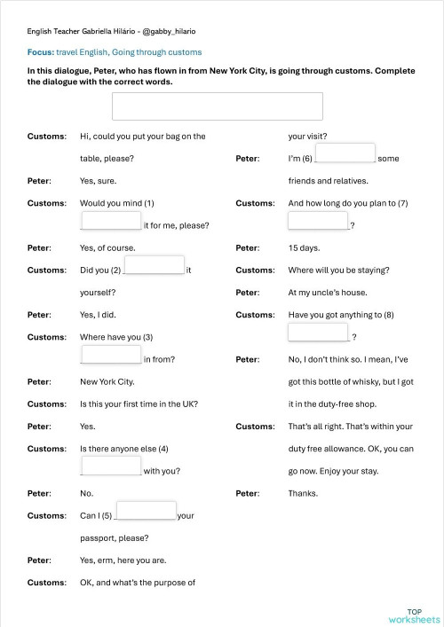 Travel English 03 - Going through customs. Interactive worksheet ...