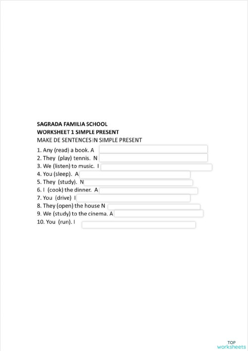 WORKSHEET SIMPLE PRESENT. Ficha interactiva | TopWorksheets