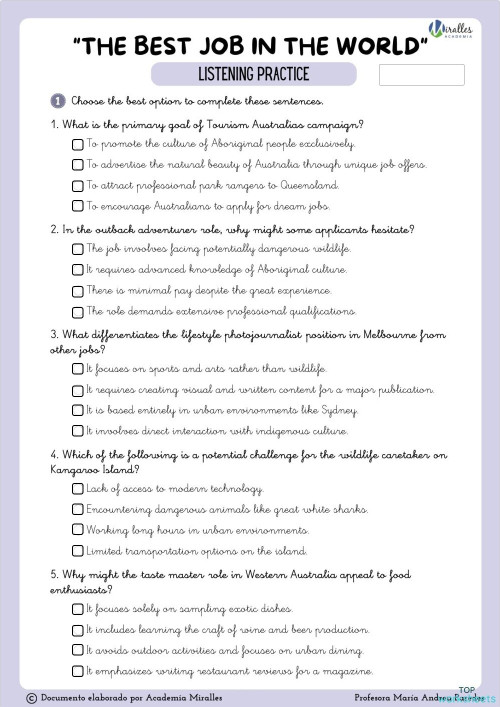 Listening "The best job in the world". Interactive worksheet ...