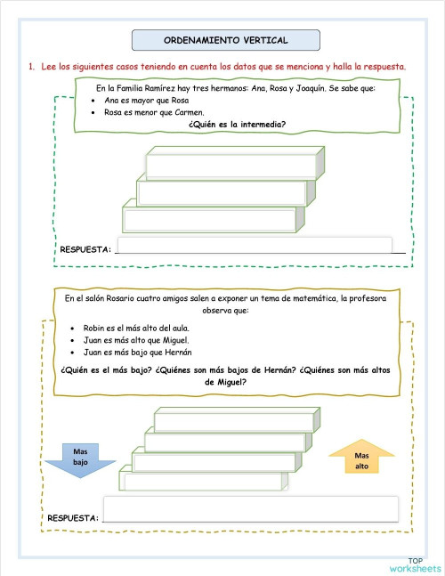 Ordenamiento lineal vertical: fichas interactivas y ejercicios online ...