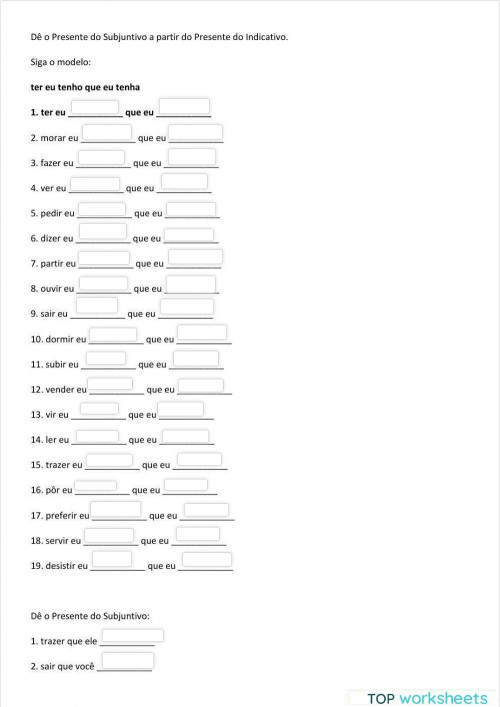 O Presente do subjuntivo completo. Ficha interativa | TopWorksheets