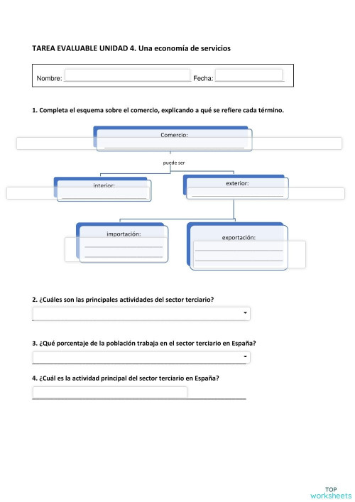 Tarea Evaluable Tema 4 Sociales (Sector Terciario). Ficha interactiva | TopWorksheets