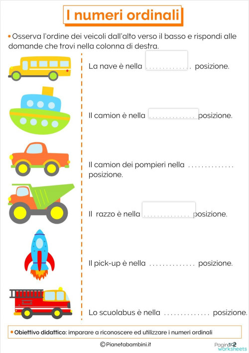 Numeri ordinali. Scheda interattiva | TopWorksheets