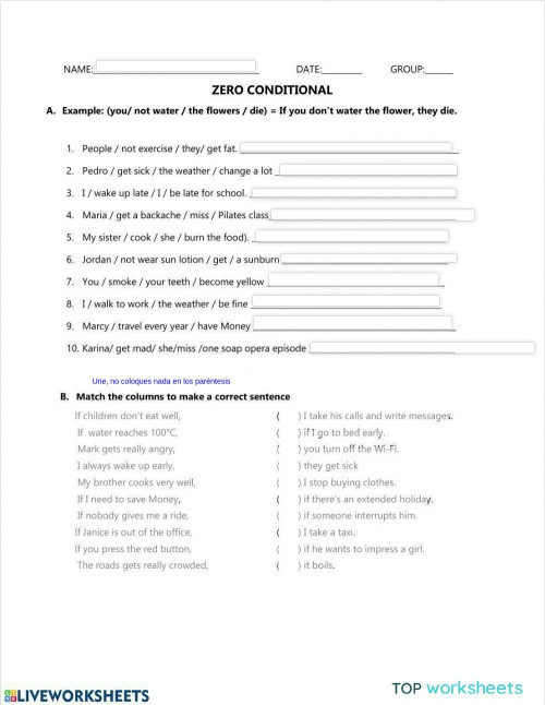 Zero conditional. Interactive worksheet | TopWorksheets