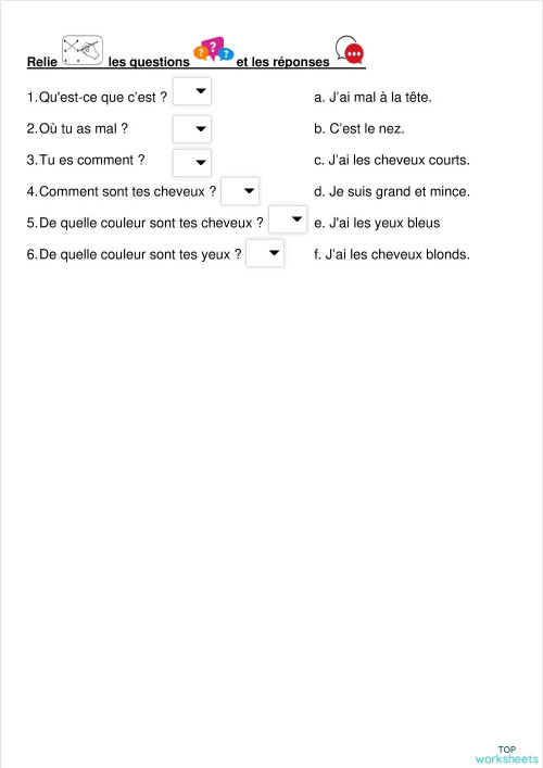 Les parties du corps. Fiche interactive | TopWorksheets