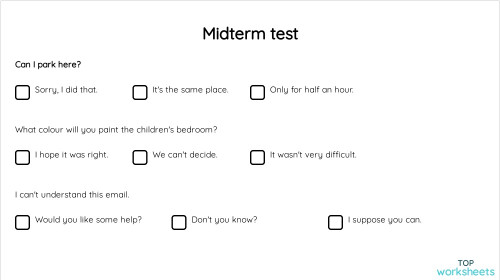 Midterm test. Interactive worksheet | TopWorksheets Midterm test. Interactive worksheet | TopWorksheets