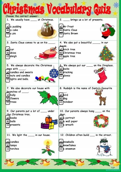 Christmas Vocabulary Quiz ใบงานเชิงโต้ตอบ | TopWorksheets