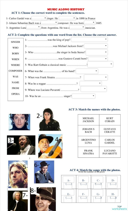MUSIC IN HISTORY. Interactive worksheet | TopWorksheets