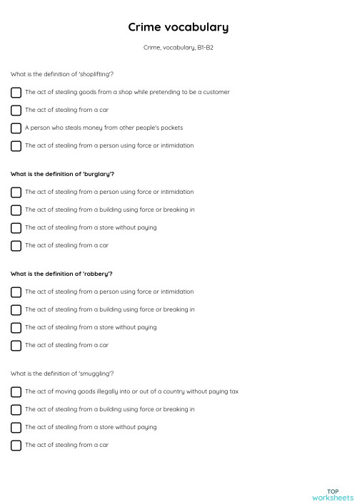 Crime vocabulary. Interactive worksheet | TopWorksheets