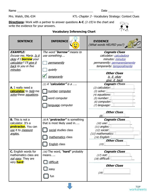 Ch-3 Vocabulary Inference Chart-Partner Practice-P1. Interactive ...