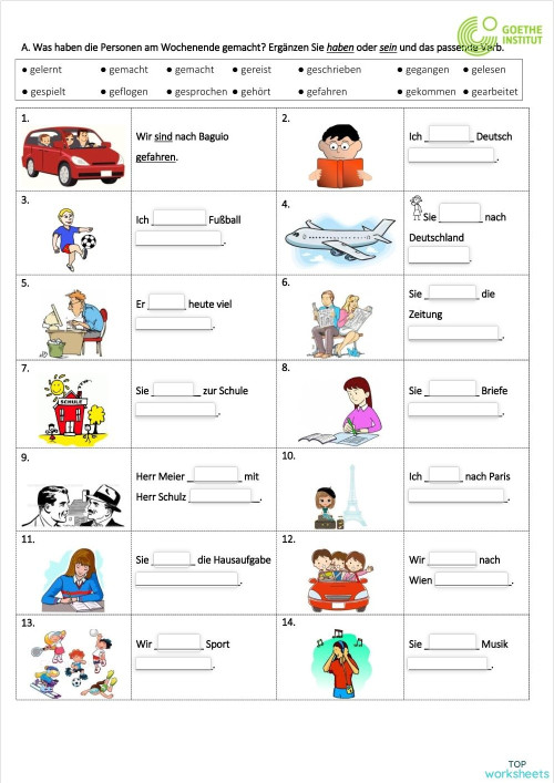 Perfekt-Übung. Interaktives Arbeitsblatt | TopWorksheets