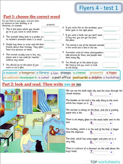 Flyers 4-test1-pre2018. Interactive worksheet | TopWorksheets