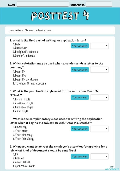 Posttest Unit 4 Application Letter (20000-1208) ใบงานเชิงโต้ตอบ ...