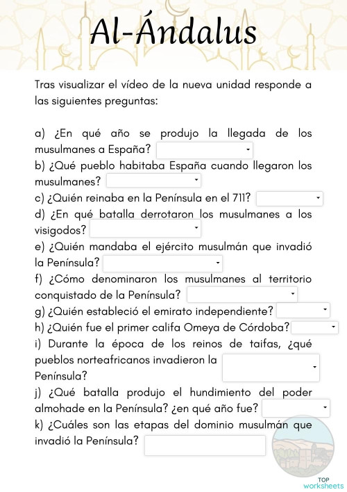 Al-Ándalus. Ficha interactiva | TopWorksheets