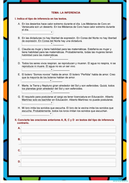 LA INFERENCIA. Ficha interactiva | TopWorksheets