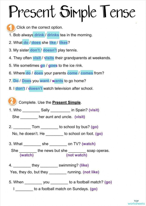 English present simple 1. Ficha interactiva | TopWorksheets