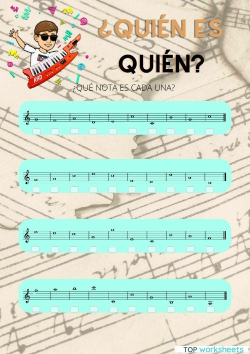 Notas musicales: fichas interactivas y ejercicios online | TopWorksheets