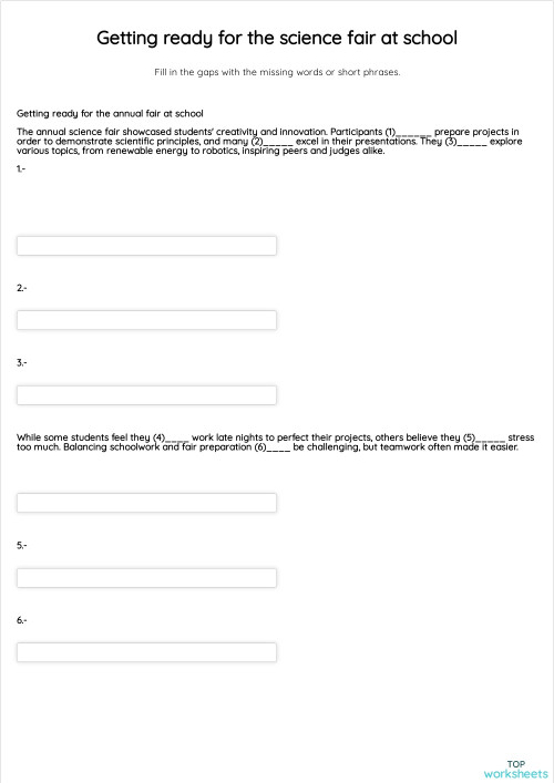 Getting ready for the science fair at school. Interactive worksheet ...
