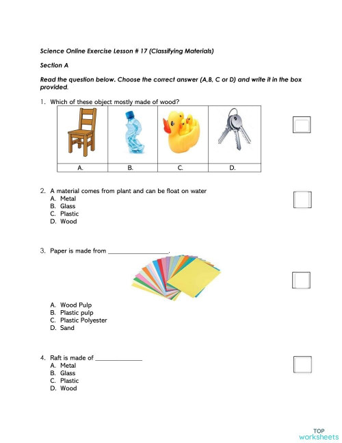 Online Exercise Lesson # 17 : Classifying material : wood. Interactive ...