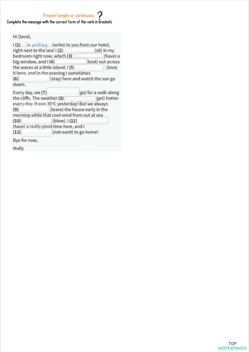 Present simple or continuous?. Interactive worksheet | TopWorksheets