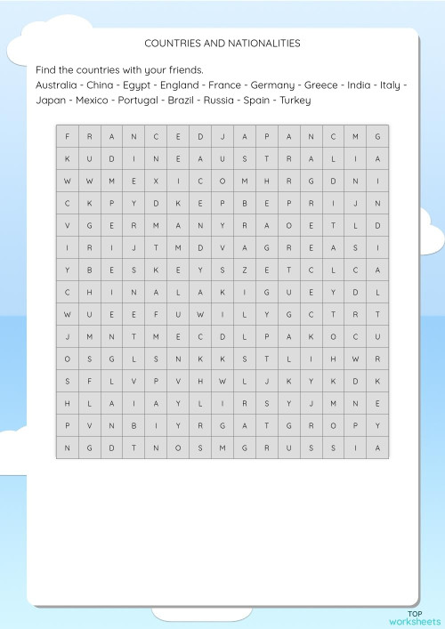 COUNTRIES AND NATIONALITIES. Interactive worksheet | TopWorksheets