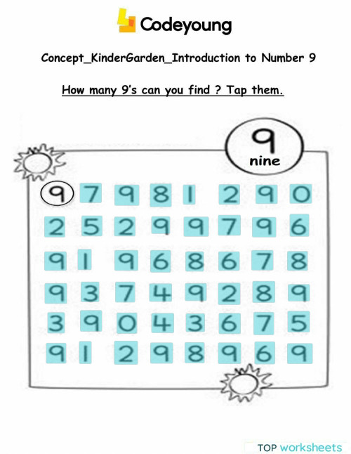 Introduction of number 9. Interactive worksheet | TopWorksheets