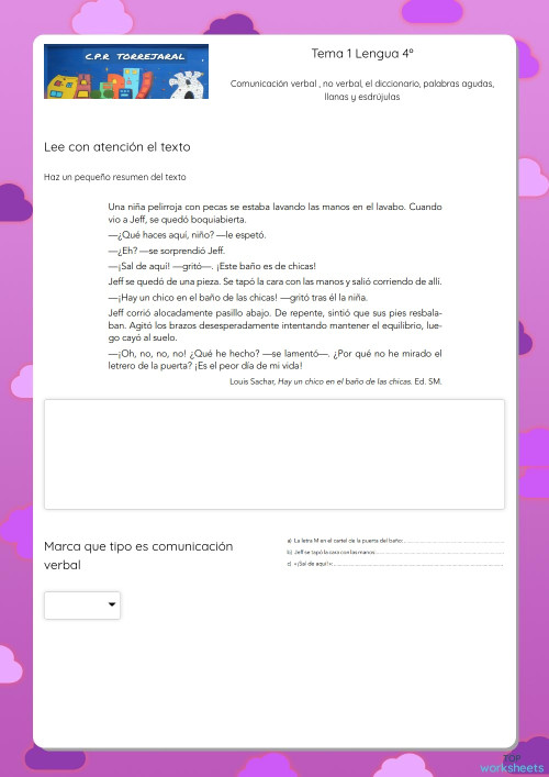 Tema 1 Lengua 4º. Ficha interactiva | TopWorksheets
