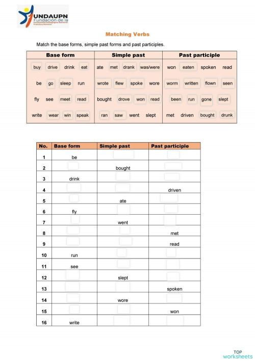 Matching Verbs. Interactive worksheet | TopWorksheets