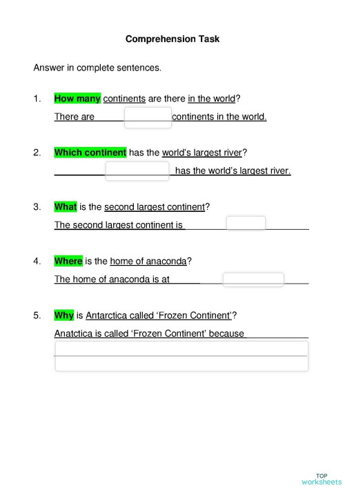 Comprehension Part II. Interactive worksheet | TopWorksheets