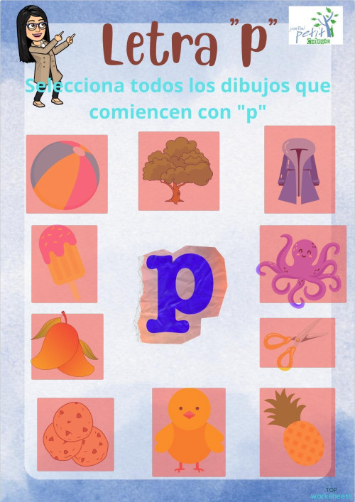 Letra Pp (tarea 7/feb). Ficha interactiva | TopWorksheets