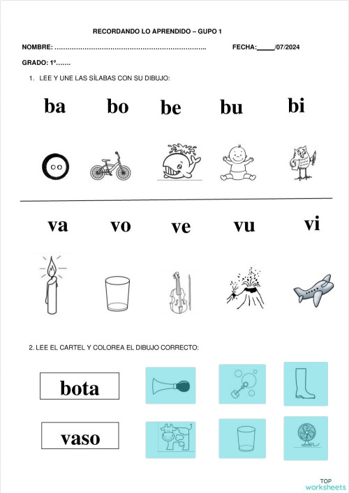 Letra b - v Grupo 1. Ficha interactiva | TopWorksheets