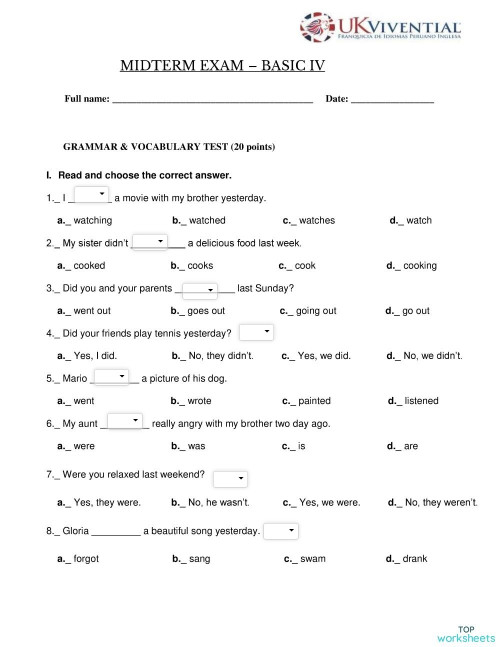 midterm basic 4. Ficha interactiva | TopWorksheets