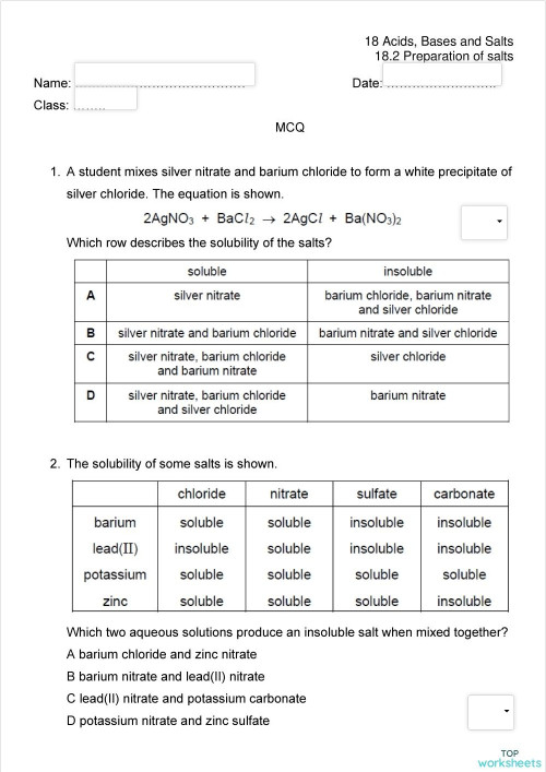 Preparation of Salts. Interactive worksheet | TopWorksheets