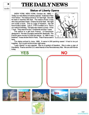 Statue of Liberty Opens. Interactive worksheet | TopWorksheets
