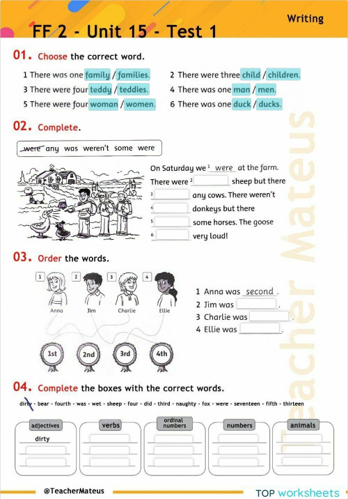 FF 2 - Unit 15 - Test 1 - Writing. Interactive worksheet | TopWorksheets