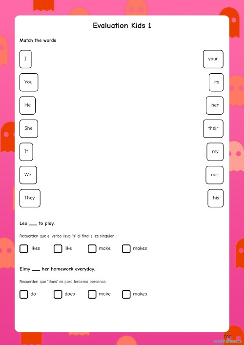 Evaluation Kids 1. Ficha interactiva | TopWorksheets
