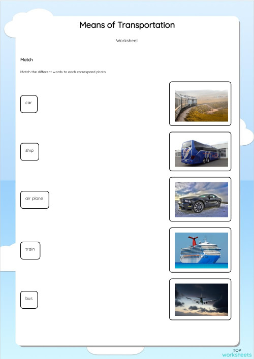 Means of transportation. Interactive worksheet | TopWorksheets