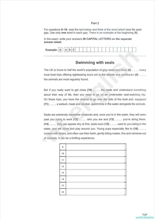 B2 PT+ Use of English Part 2. Interactive worksheet | TopWorksheets