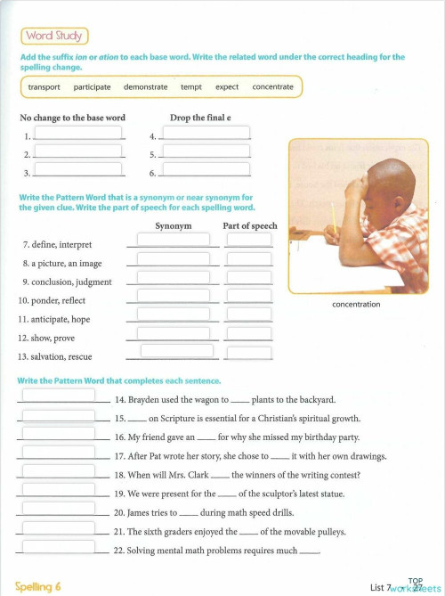 List 7: Word Study Pg 27. Interactive worksheet | TopWorksheets