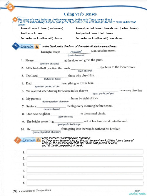 Unit 5: Using Verb Tenses Pg 76-77. Interactive worksheet | TopWorksheets