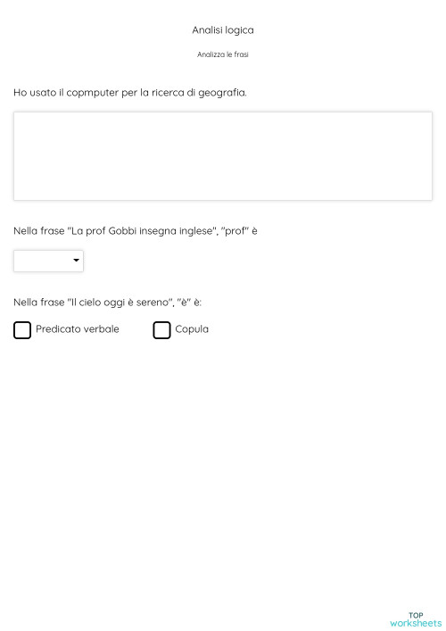 Analisi logica. Scheda interattiva | TopWorksheets