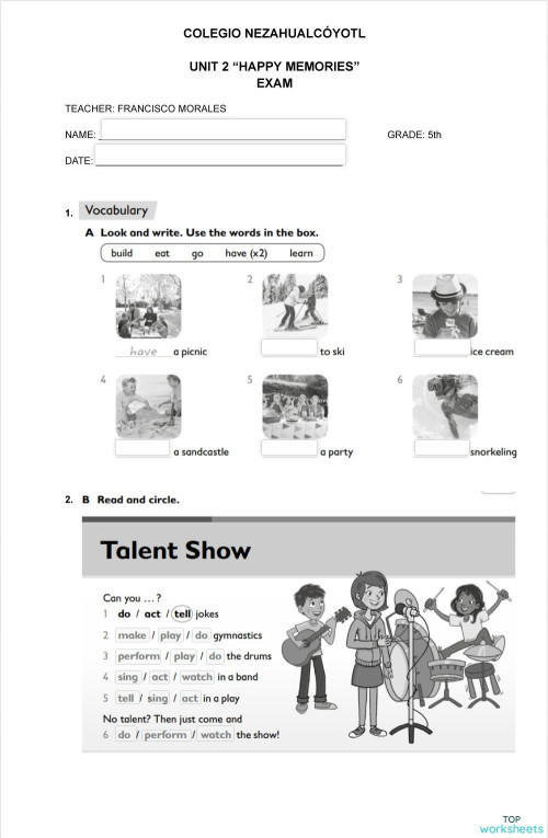 5th Grade Unit 2 Exam. Interactive worksheet | TopWorksheets