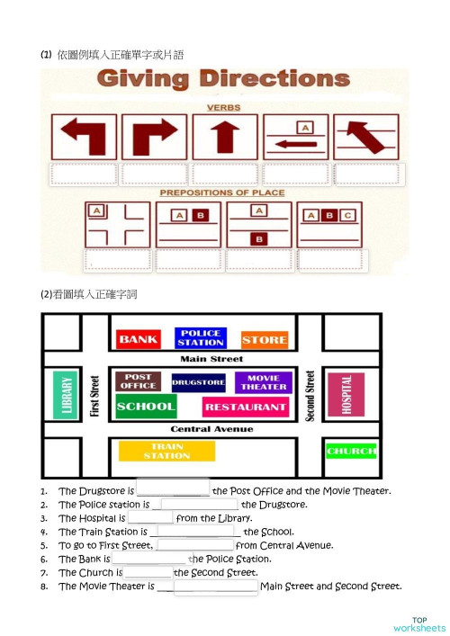 Giving directions. Interactive worksheet | TopWorksheets