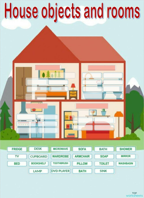HW 14/10 - House objects and rooms. Interactive worksheet | TopWorksheets